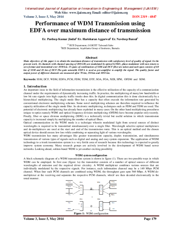 (PDF) Performance of WDM Transmission using EDFA over maximum distance of transmission