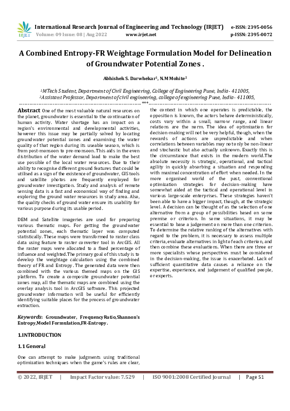(PDF) A Combined Entropy-FR Weightage Formulation Model for Delineation ...