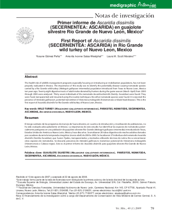 (PDF) Primer informe de Ascaridia dissimilis (SECERNENTEA: ASCARIDA) en ...