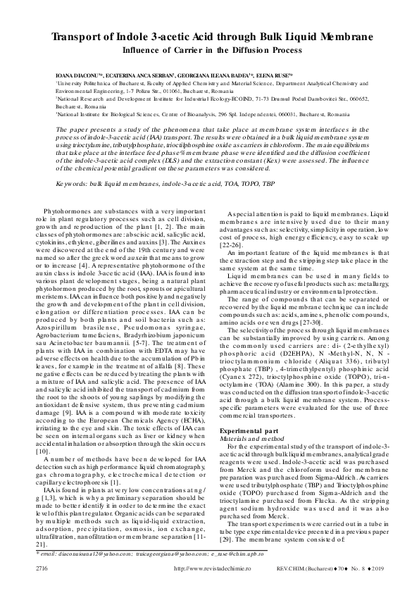 (PDF) Transport of Indole 3-acetic Acid through Bulk Liquid Membrane ...