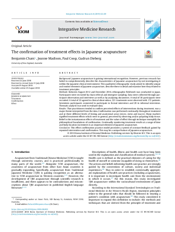 (PDF) The confirmation of treatment effects in Japanese acupuncture