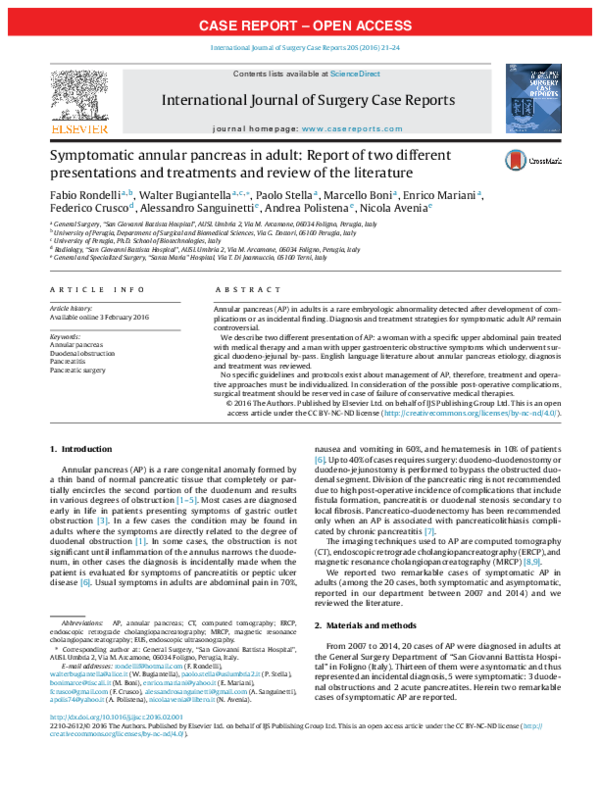 Pdf Symptomatic Annular Pancreas In Adult Report Of Two Different