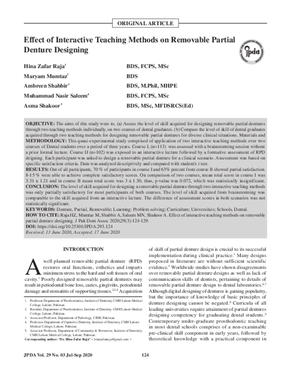 (PDF) Effect of Interactive Teaching Methods on Removable Partial Denture Designing