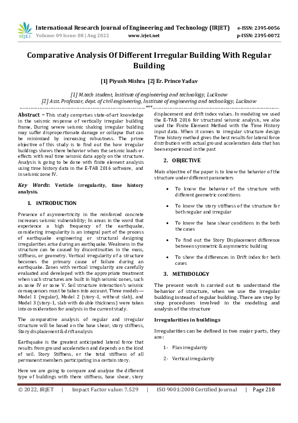 Pdf Comparative Analysis Of Different Irregular Building With Regular Building
