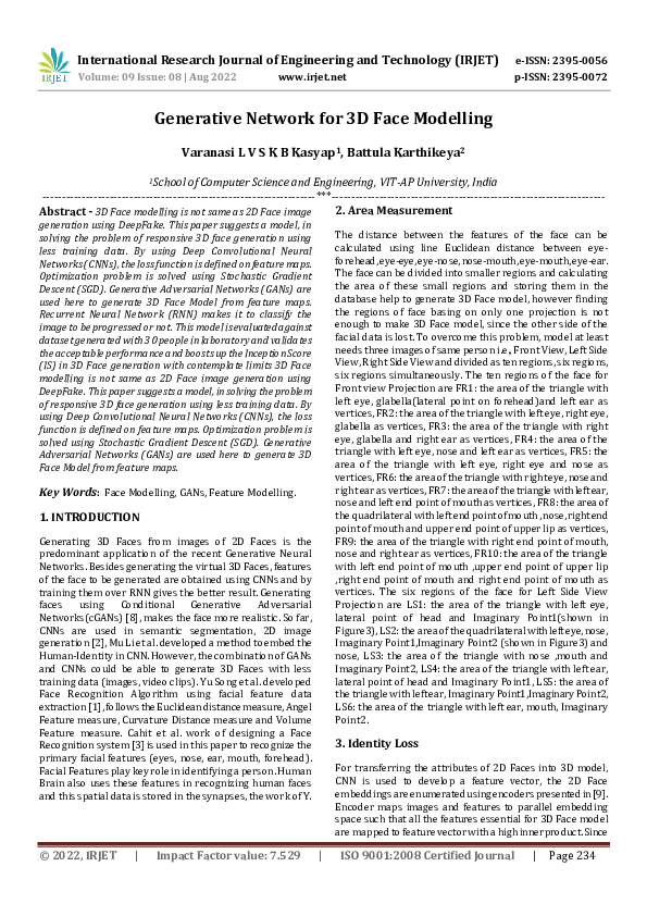 (PDF) Generative Network for 3D Face Modelling