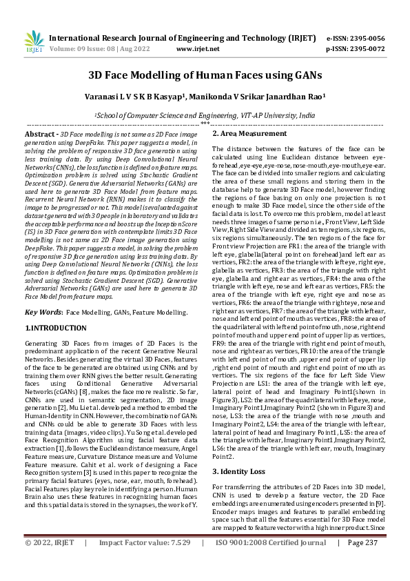(PDF) 3D Face Modelling of Human Faces using GANs