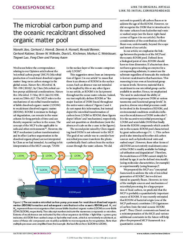 (PDF) The microbial carbon pump and the oceanic recalcitrant dissolved organic matter pool ...