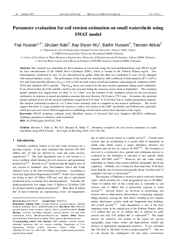(PDF) Parameter evaluation for soil erosion estimation on small watersheds using SWAT model