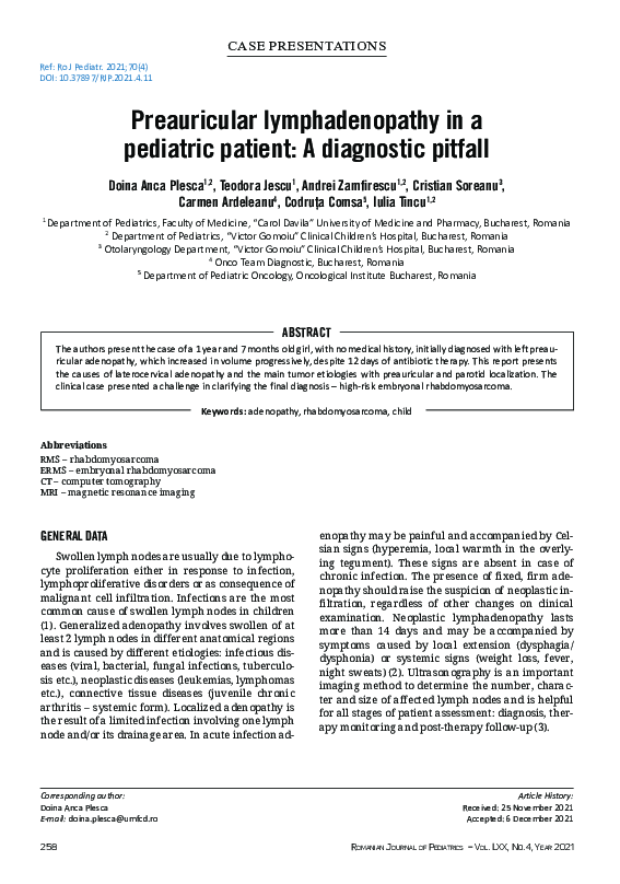 (PDF) Preauricular lymphadenopathy in a pediatric patient: A diagnostic ...