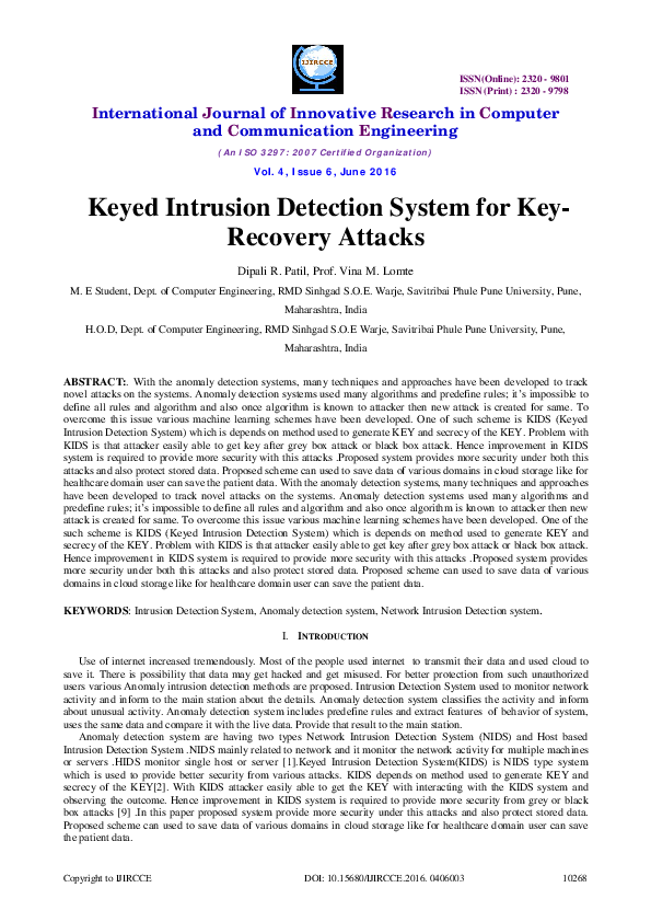 (PDF) Keyed Intrusion Detection System for Key-Recovery Attacks