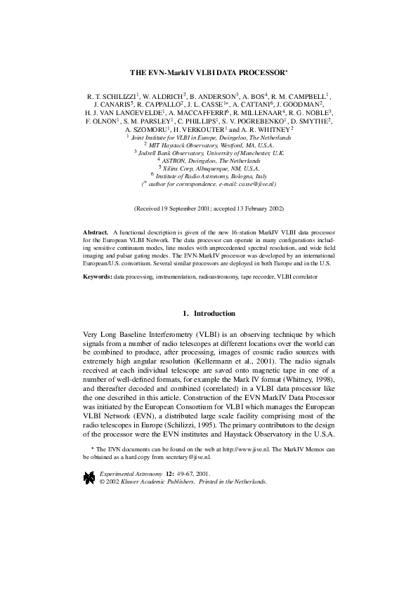 (PDF) The EVN-MarkIV VLBI Data Processor