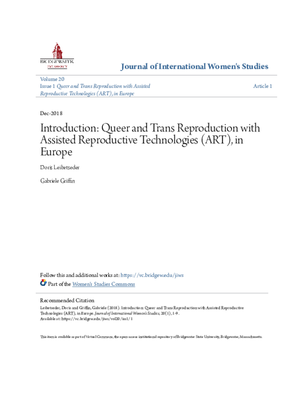 (PDF) Introduction : Queer and Trans Reproduction with Assisted Reproductive Technologies (ART ...