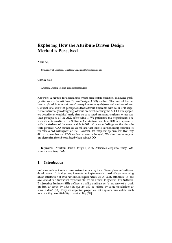 (PDF) Exploring How the Attribute Driven Design Method Is Perceived