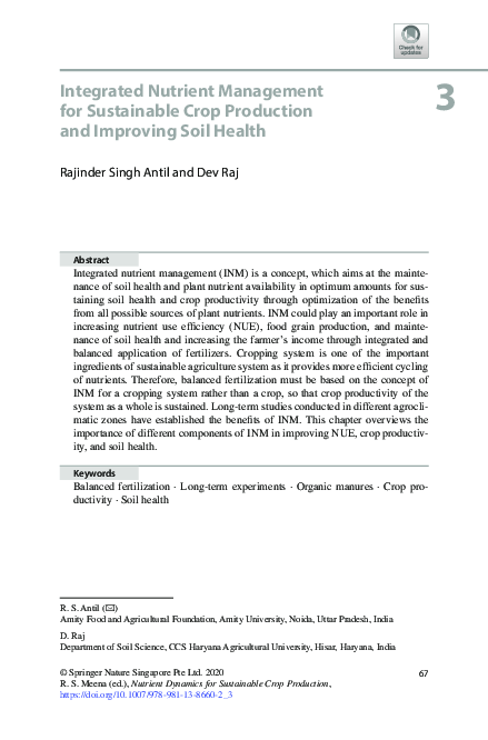 (PDF) Integrated Nutrient Management for Sustainable Crop Production and Improving Soil Health