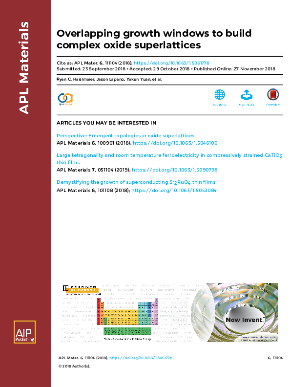 (PDF) Overlapping growth windows to build complex oxide superlattices