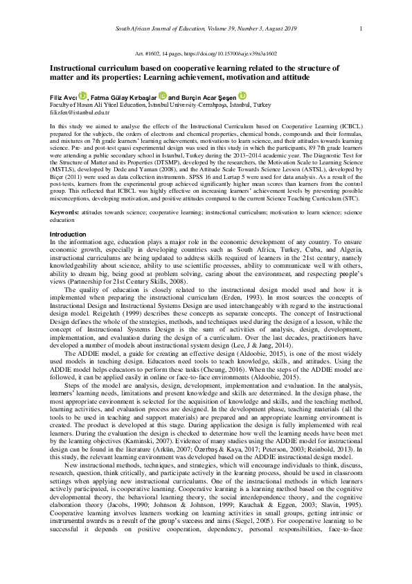 (PDF) Instructional curriculum based on cooperative learning related to the structure of matter ...