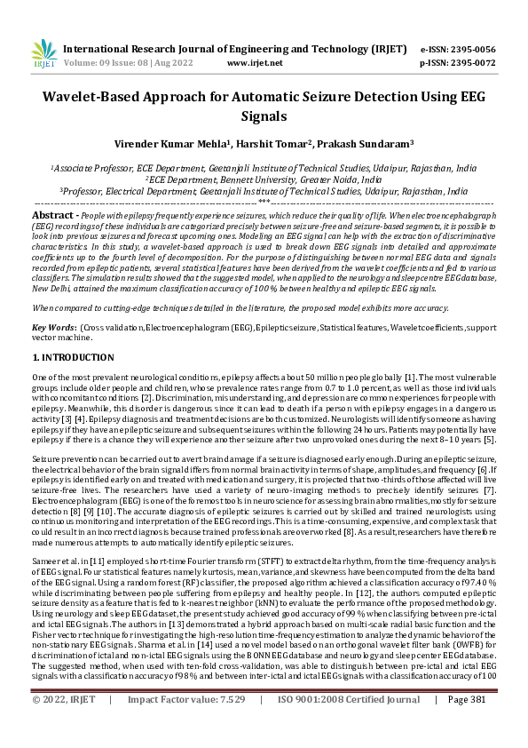 Pdf Wavelet Based Approach For Automatic Seizure Detection Using Eeg