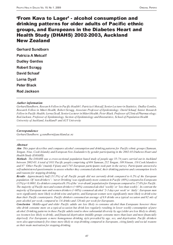 (PDF) From Kava to Lager'--alcohol consumption and drinking patterns ...