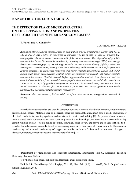 Pdf The Effect Of Flake Microstructure On The Preparation And Properties Of Cu Graphite