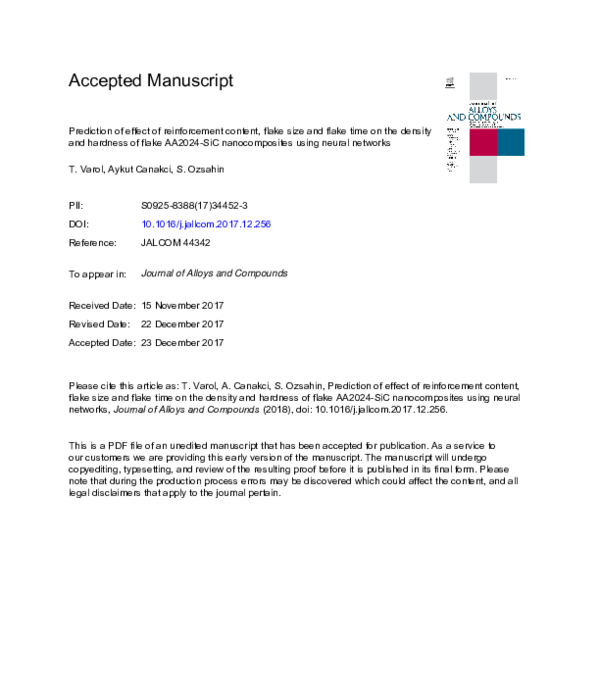 Pdf Prediction Of Effect Of Reinforcement Content Flake Size And Flake Time On The Density 
