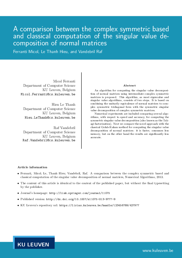 (PDF) A comparison between the complex symmetric based and classical computation of the singular ...