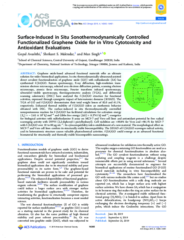 Pdf Surface Induced In Situ Sonothermodynamically Controlled Functionalized Graphene Oxide For