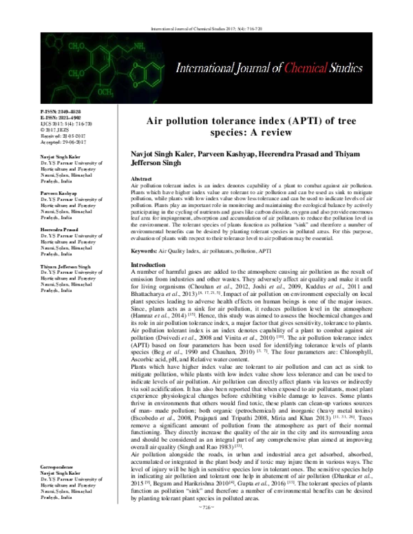 (PDF) Air pollution tolerance index (APTI) of tree species: A review