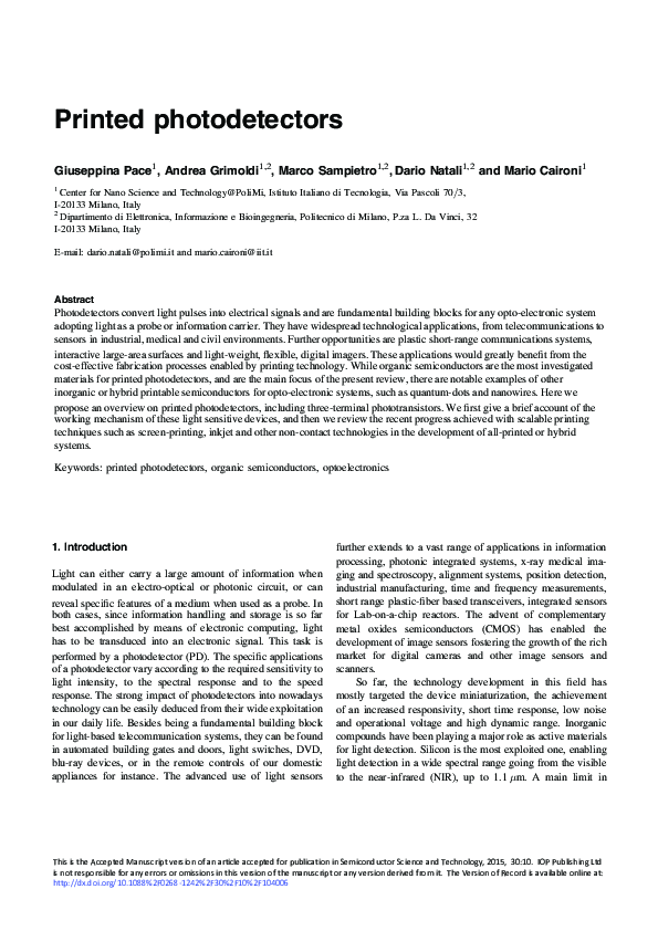 (PDF) Printed photodetectors