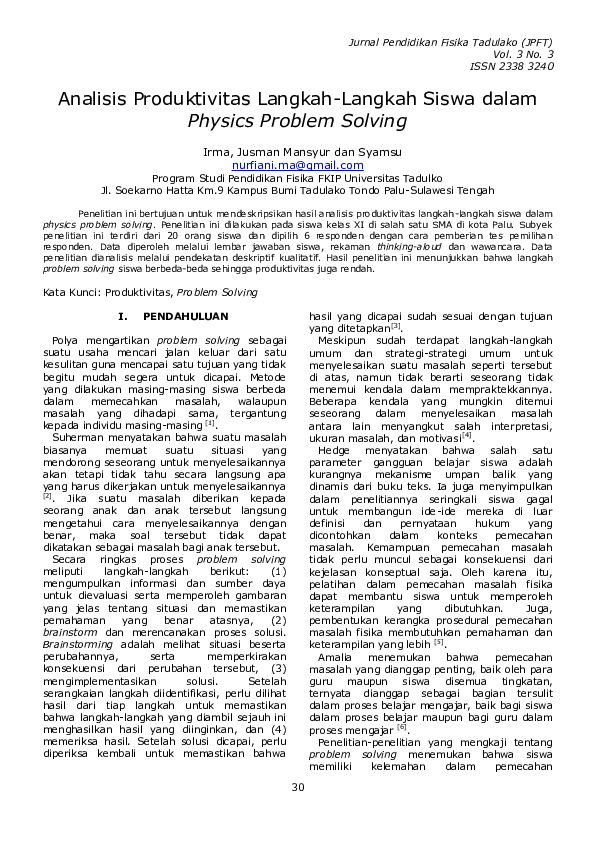 (PDF) Analisis Produktivitas Langkah-Langkah Siswa dalam Physics ...