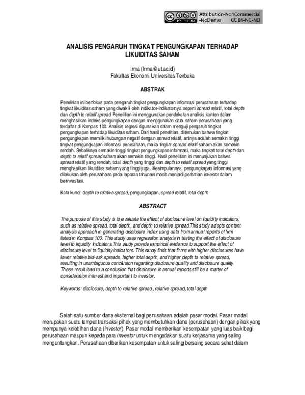 (PDF) Analisis Pengaruh Tingkat Pengungkapan Terhadap Likuiditas Saham