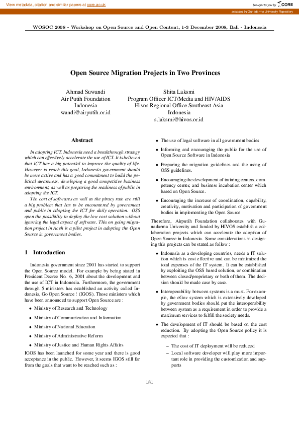 (PDF) Open Source Migration Projects in Two Provinces