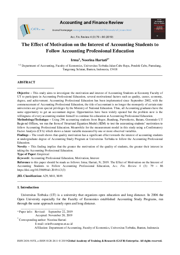 (PDF) The Effect of Motivation on the Interest of Accounting Students ...