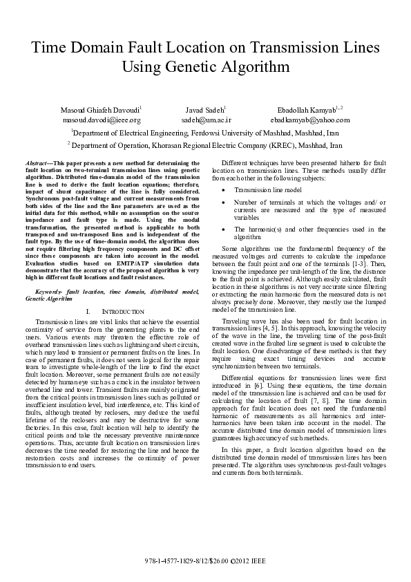 (PDF) Time domain fault location on transmission lines using genetic ...