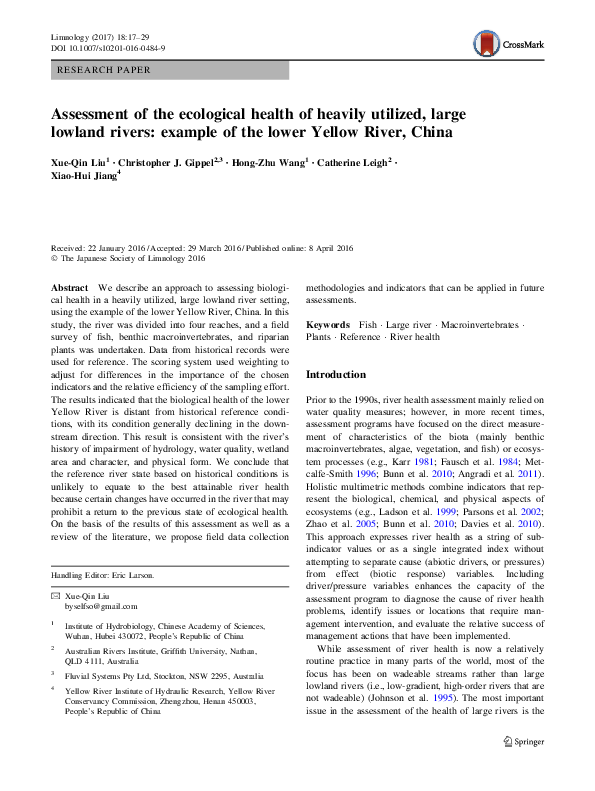 (PDF) Assessment of the ecological health of heavily utilized, large ...