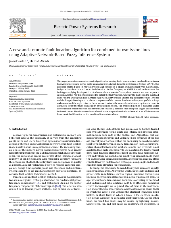 Pdf A New And Accurate Fault Location Algorithm For Combined Transmission Lines Using Adaptive 