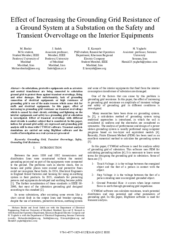 Pdf Effect Of Increasing The Grounding Grid Resistance Of A Ground System At A Substation On