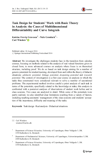 (PDF) Task Design for Students’ Work with Basic Theory in Analysis: the ...