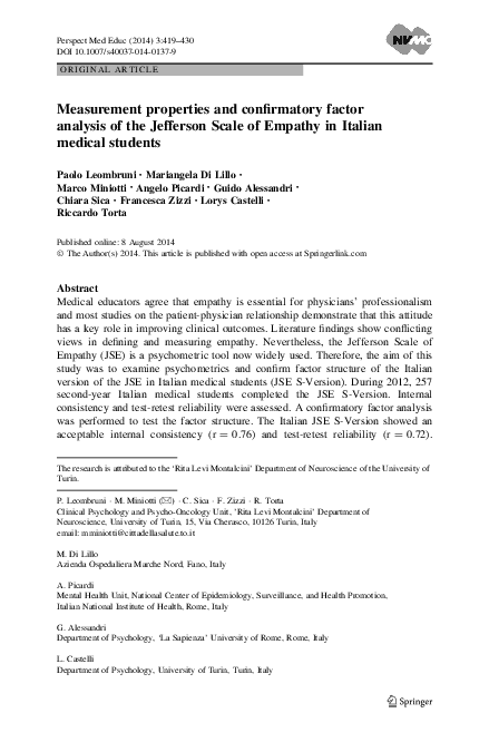 (PDF) Measurement properties and confirmatory factor analysis of the Jefferson Scale of Empathy ...