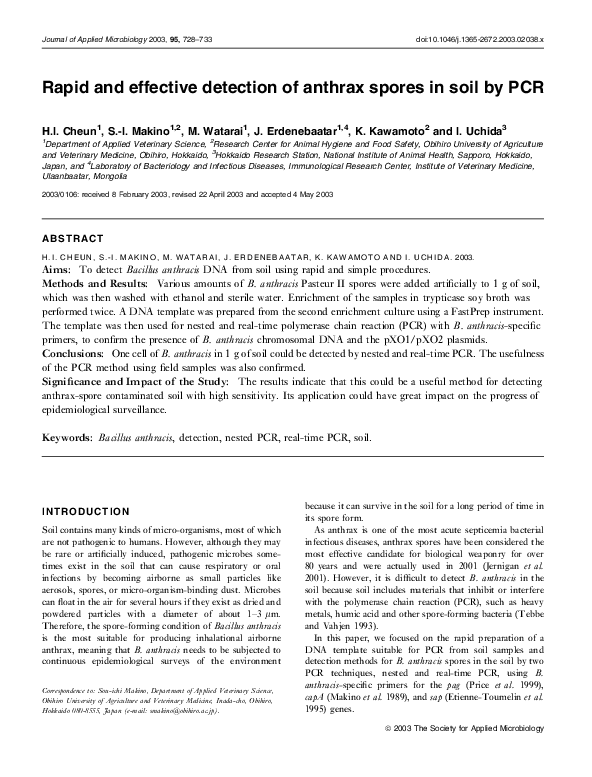 (PDF) Rapid and effective detection of anthrax spores in soil by PCR