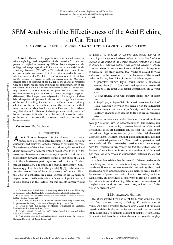 Pdf Sem Analysis Of The Effectiveness Of The Acid Etching On Cat Enamel