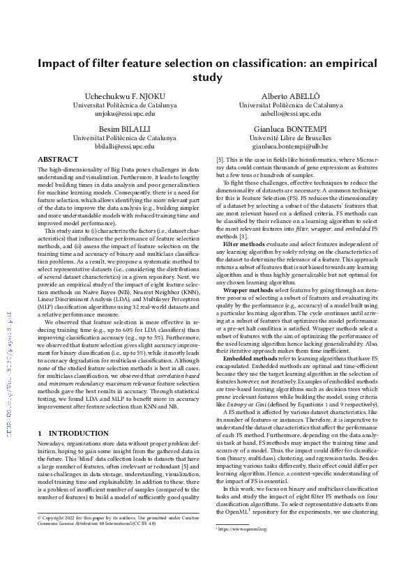 (PDF) Impact of Filter Feature Selection on Classification: An ... (PDF) Impact of Filter Feature Selection on Classification: An ...