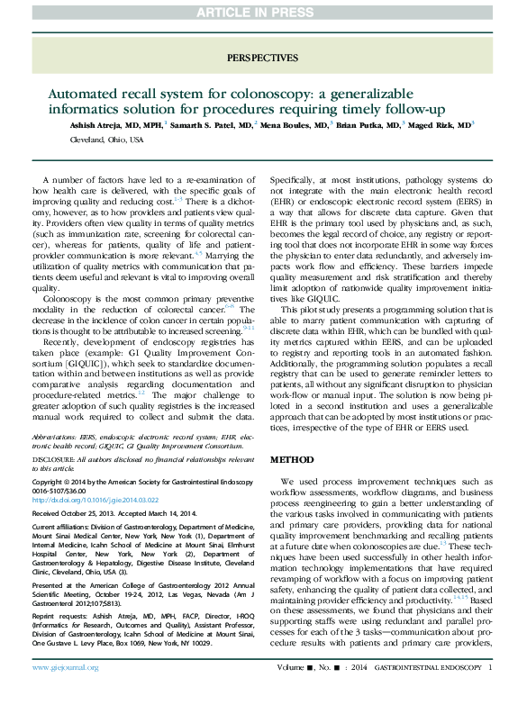 (PDF) Automated recall system for colonoscopy: a generalizable ...