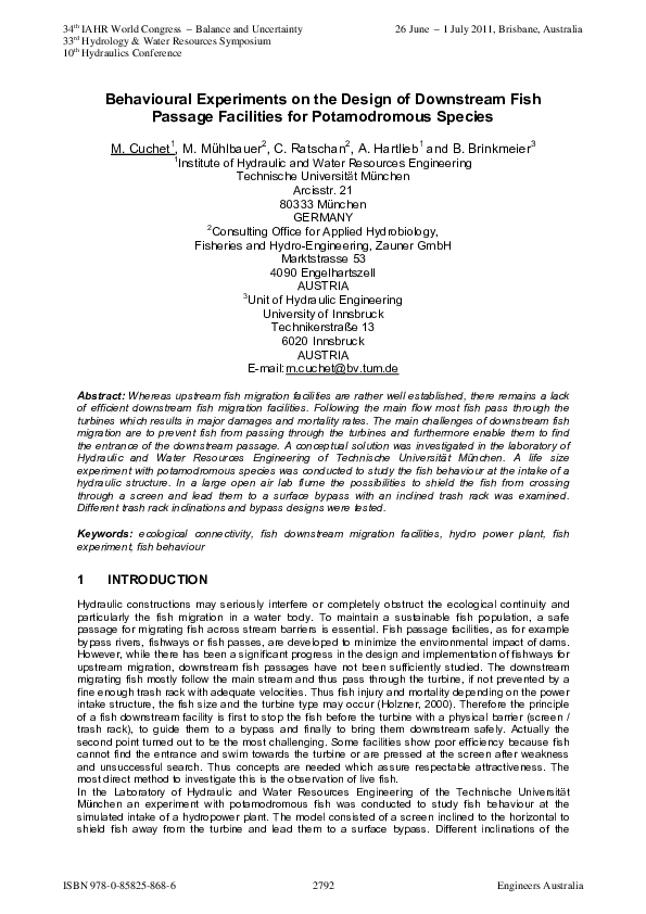 (PDF) Behavioural Experiments on the Design of Downstream Fish Passage Facilities for ...