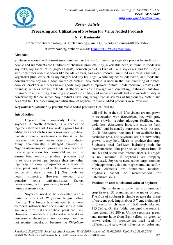 (PDF) Processing and Utilization of Soybean for Value Added Products