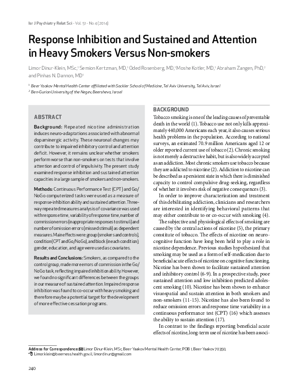(PDF) Response inhibition and sustained and attention in Heavy smokers ...