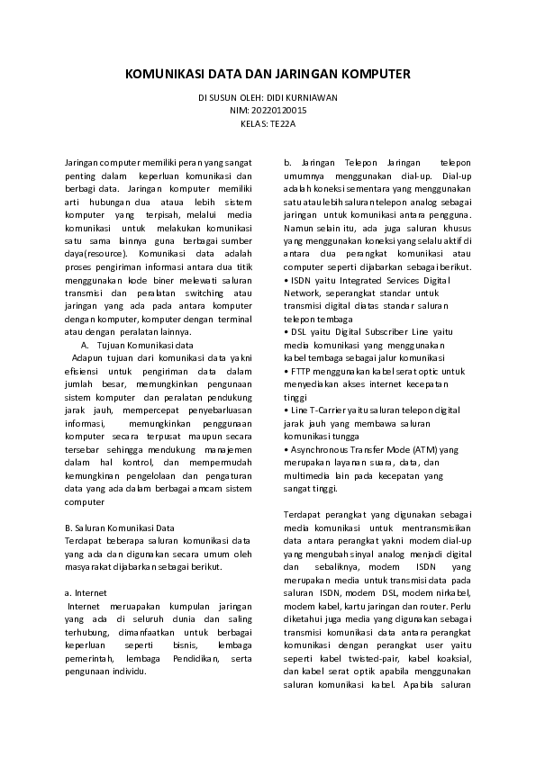 (PDF) KOMUNIKASI DATA DAN JARINGAN KOMPUTER