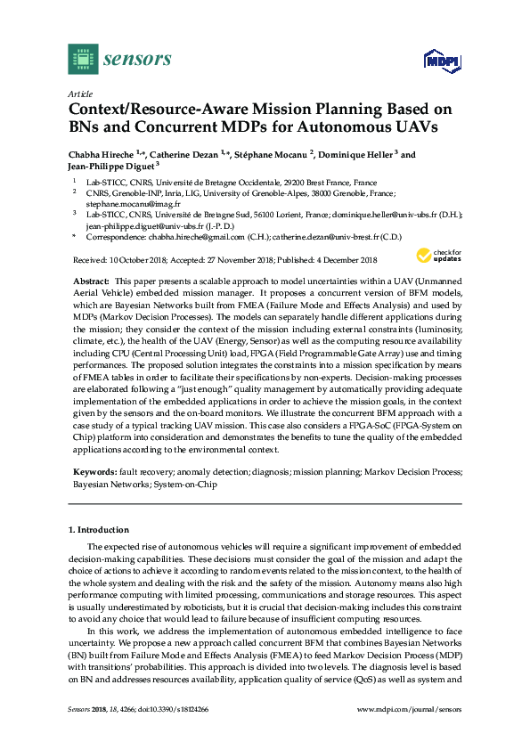 (PDF) Context/Resource-Aware Mission Planning Based on BNs and Concurrent MDPs for Autonomous UAVs