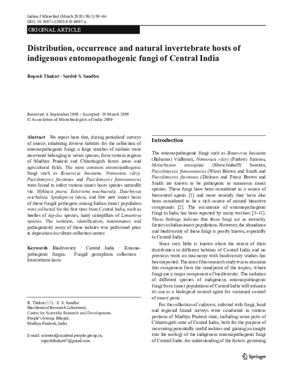 (PDF) Distribution, occurrence and natural invertebrate hosts of indigenous entomopathogenic ...