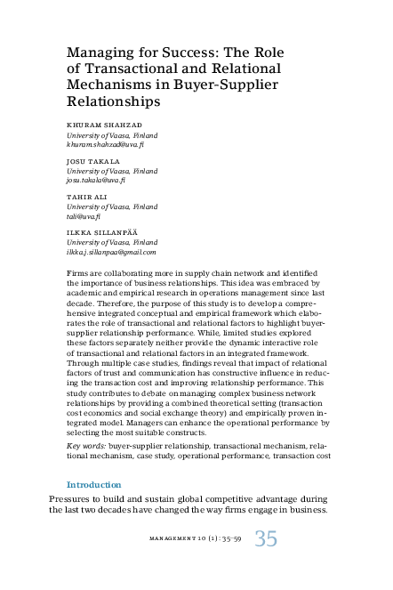 (PDF) Managing for success: The role of transactional and relational mechanisms in buyer ...