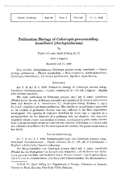 (PDF) Pollination biology of Calotropis procera subsp. hamiltonii ...